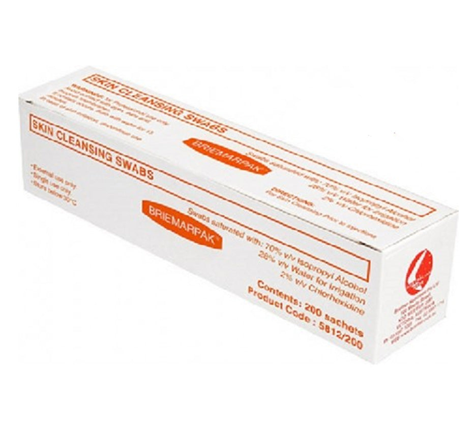 Briemar Alcohol IPA (70%) & Chlorhexidine (2%) Swabs - Pack of 200 ...