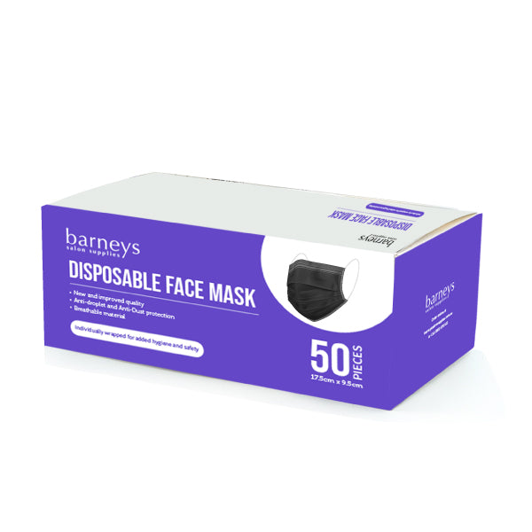 Barneys Disposable 3 Ply Face Mask - Black - 50 Pieces – Barneys Salon ...